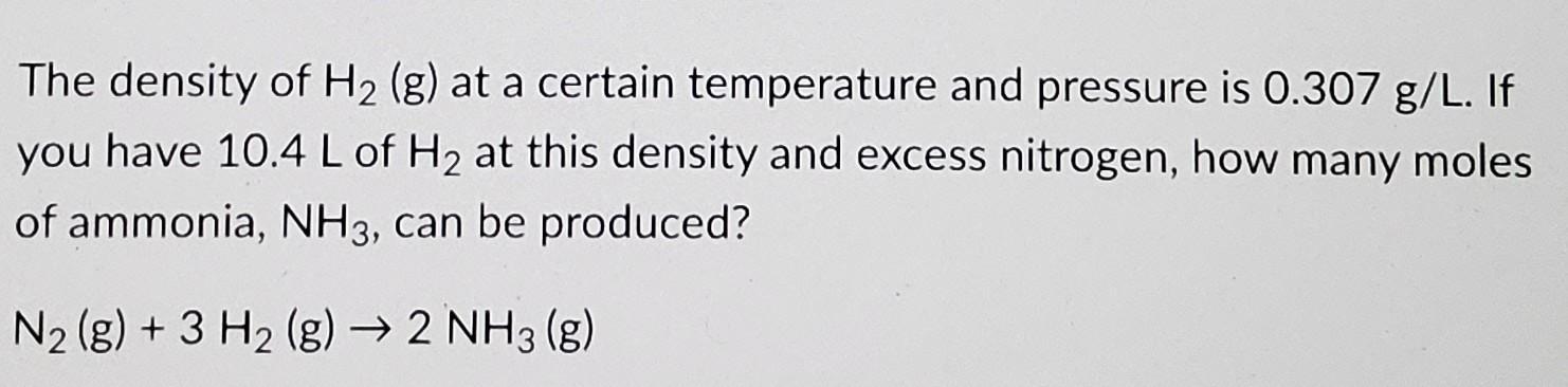 Solved The density of H2( g) at a certain temperature and | Chegg.com