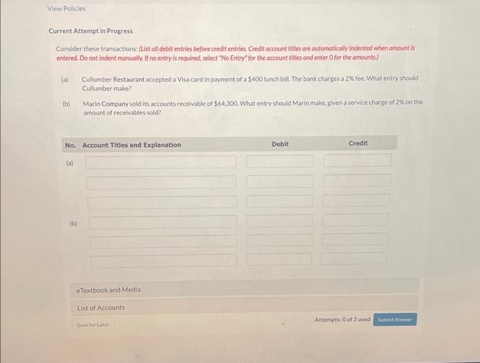 Solved View Policies Current Attempt in Progress Consider | Chegg.com