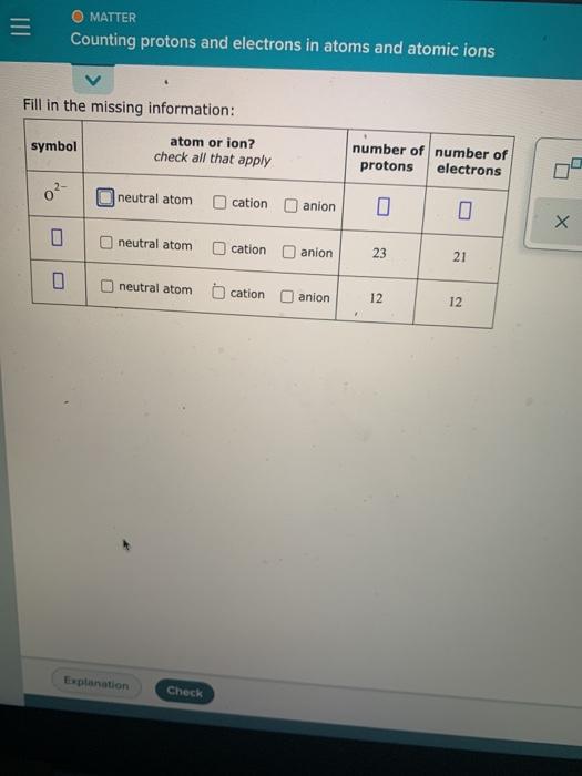 Solved O MATTER Counting protons and electrons in atoms and | Chegg.com