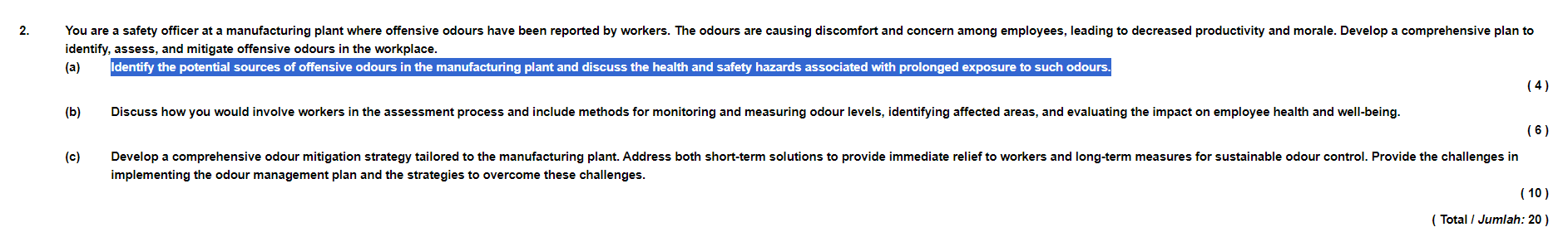 Solved identify, assess, and mitigate offensive odours in | Chegg.com