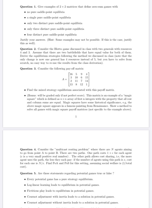 Question 1. Give examples of 2 x 2 matrices that | Chegg.com