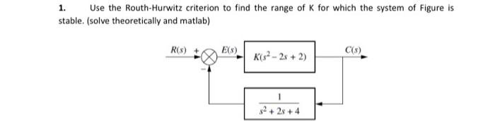 Solved 1. Use the Routh-Hurwitz criterion to find the range | Chegg.com