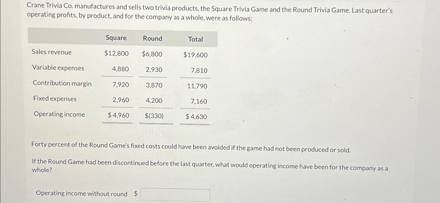 Solved Crane Trivia Co. ﻿manufactures and sells two trivia | Chegg.com