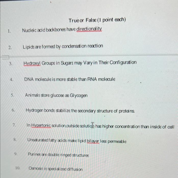 Solved 1. Nucleic acid backbones have directionality 2. | Chegg.com