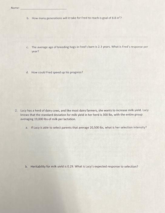 Optional Homework-Response to Selection ANSC 3319 | Chegg.com