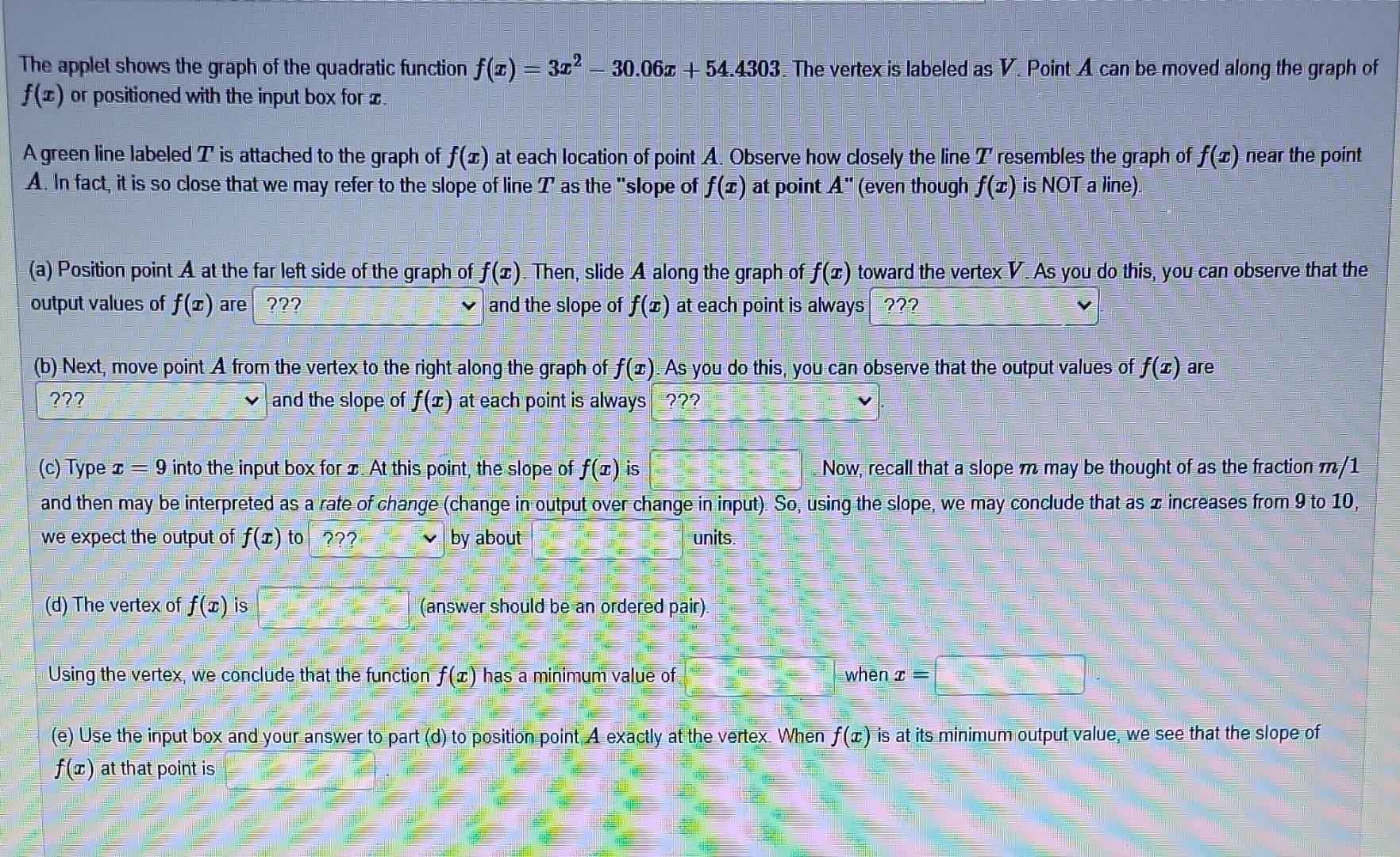Solved The applet shows the graph of the quadratic function | Chegg.com