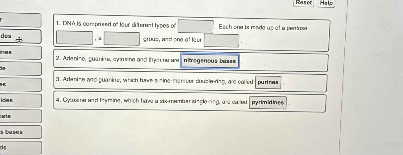 Solved ResetHelpDNA is comprised of four different types of | Chegg.com