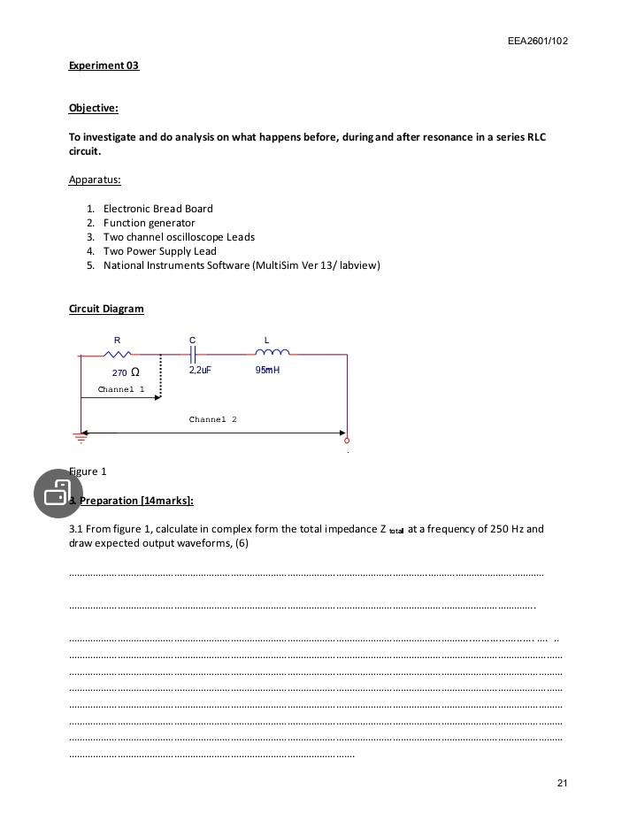Solved EEA2601/102 Experiment 03 Objective: To investigate | Chegg.com