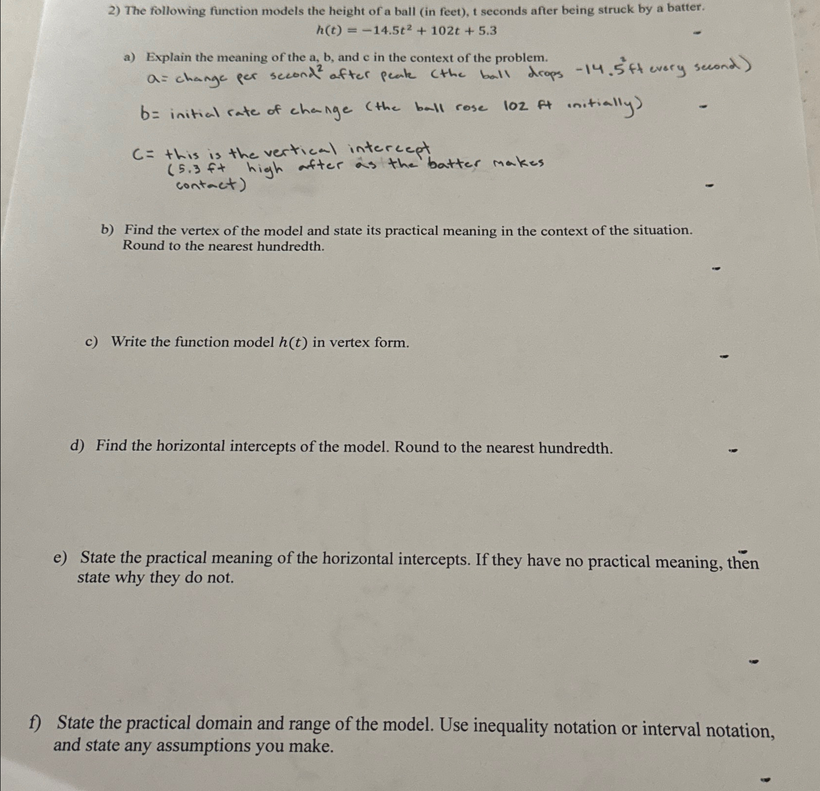 Solved The following function models the height of a ball | Chegg.com