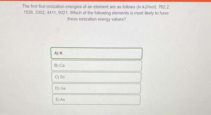 Solved The first five ionization energies of an element are | Chegg.com