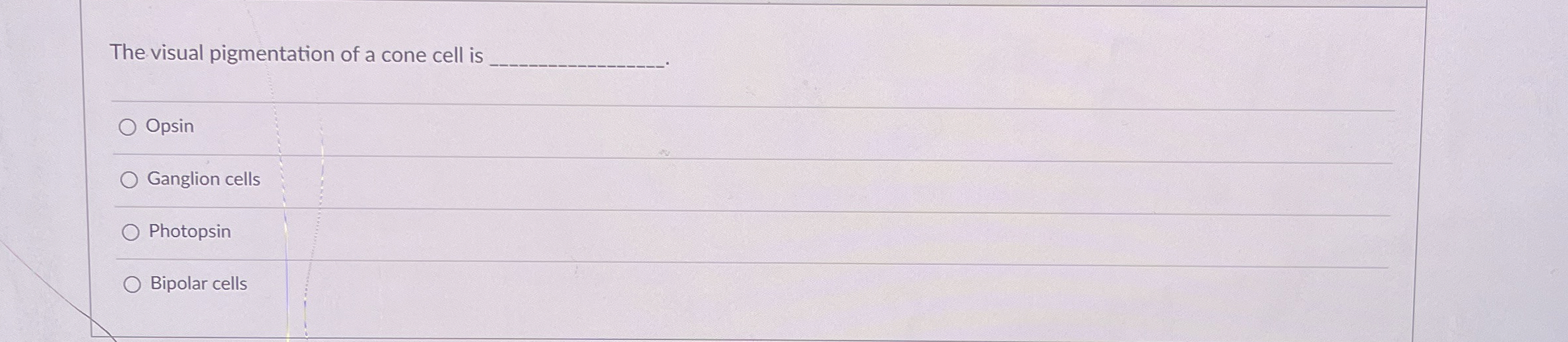 Solved The visual pigmentation of a cone cell is | Chegg.com