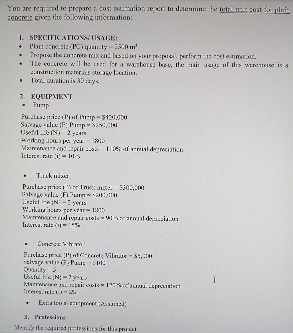 You are required to prepare a cost estimation report | Chegg.com