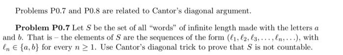 Solved Problems P0.7 and P0.8 are related to Cantor's | Chegg.com