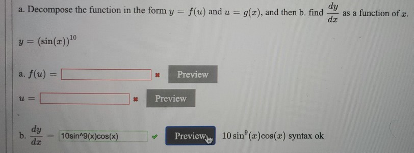 Solved a. Decompose the function in the form y = f(u) and u | Chegg.com