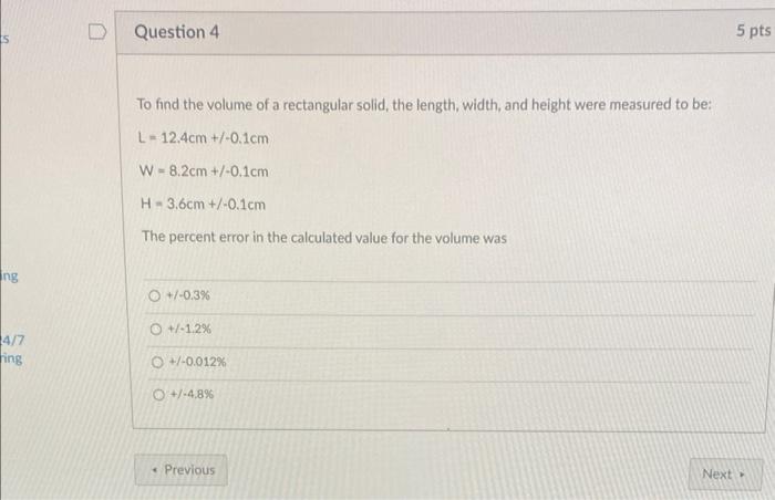 Solved To find the volume of a rectangular solid, the | Chegg.com