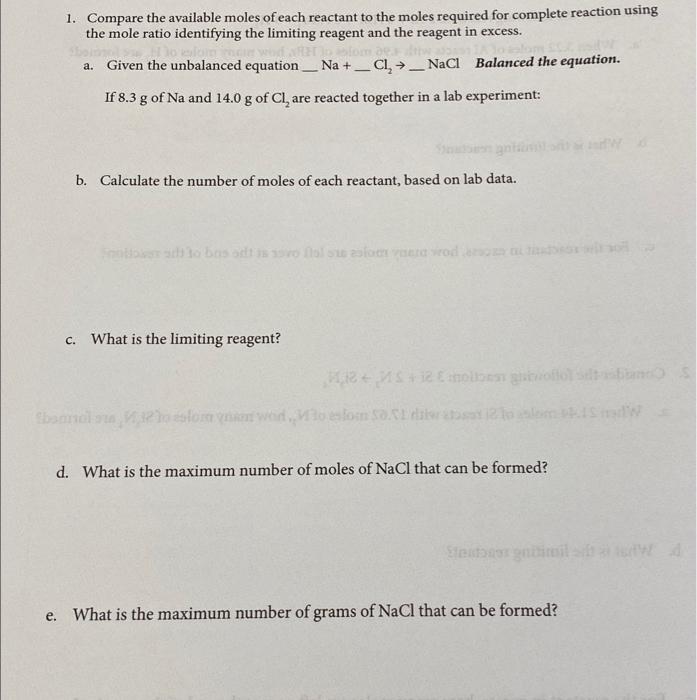Solved b. Calculate the number of moles of each reactant, | Chegg.com