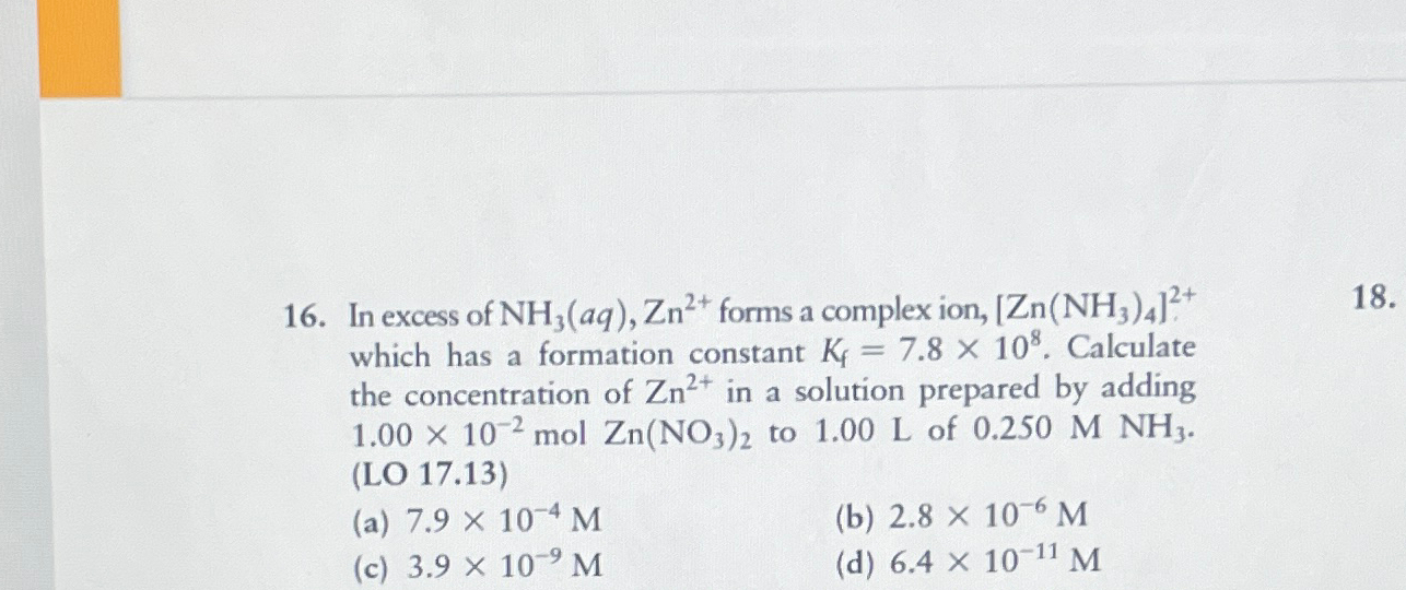 Solved In excess of NH3(aq),Zn2+ ﻿forms a complex ion, | Chegg.com