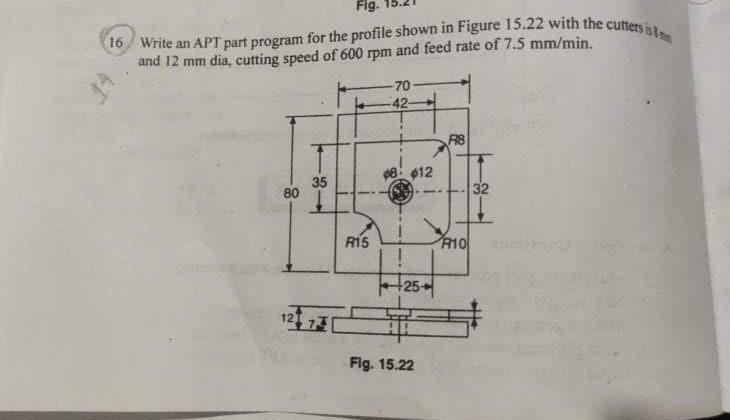 Solved Fig. 16 Write an APT part program for the profile | Chegg.com