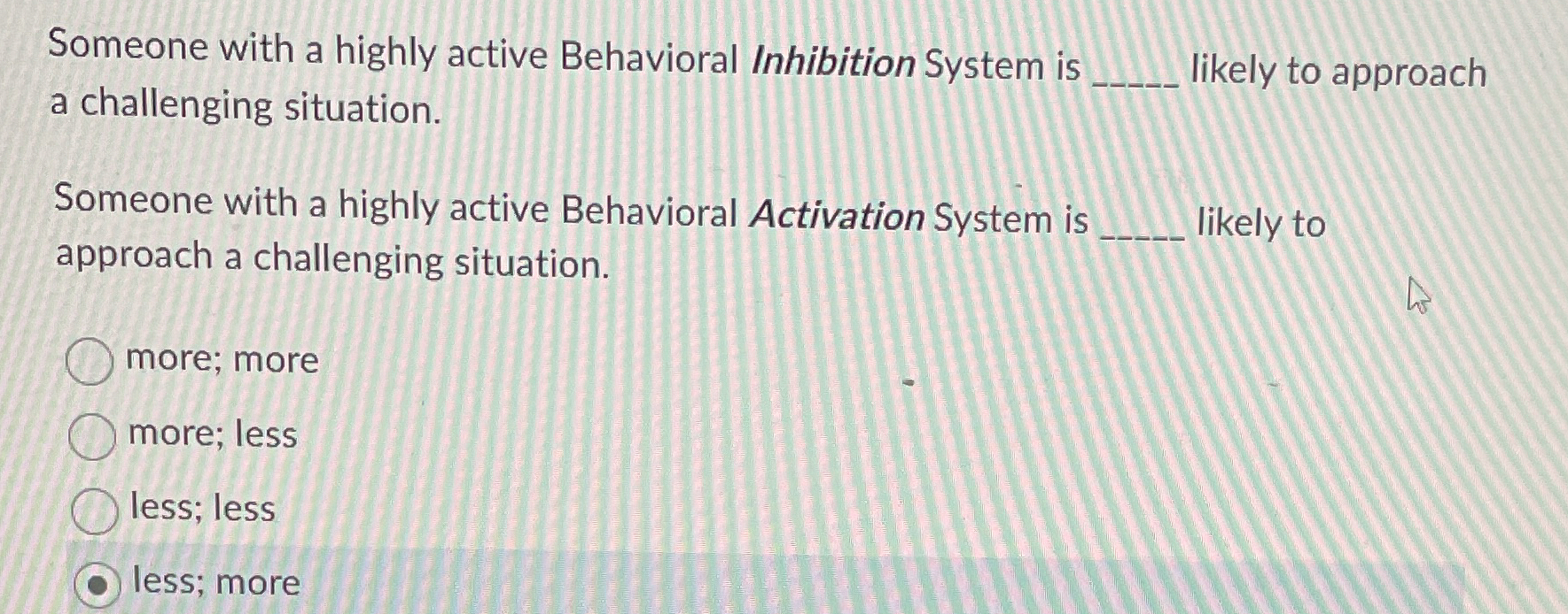 Solved Someone with a highly active Behavioral Inhibition | Chegg.com