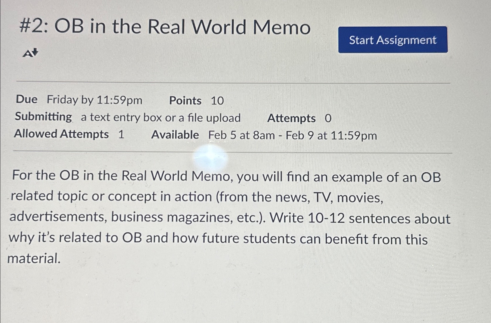 Solved #2: OB in the Real World MemoDue Friday by 11:59pm | Chegg.com