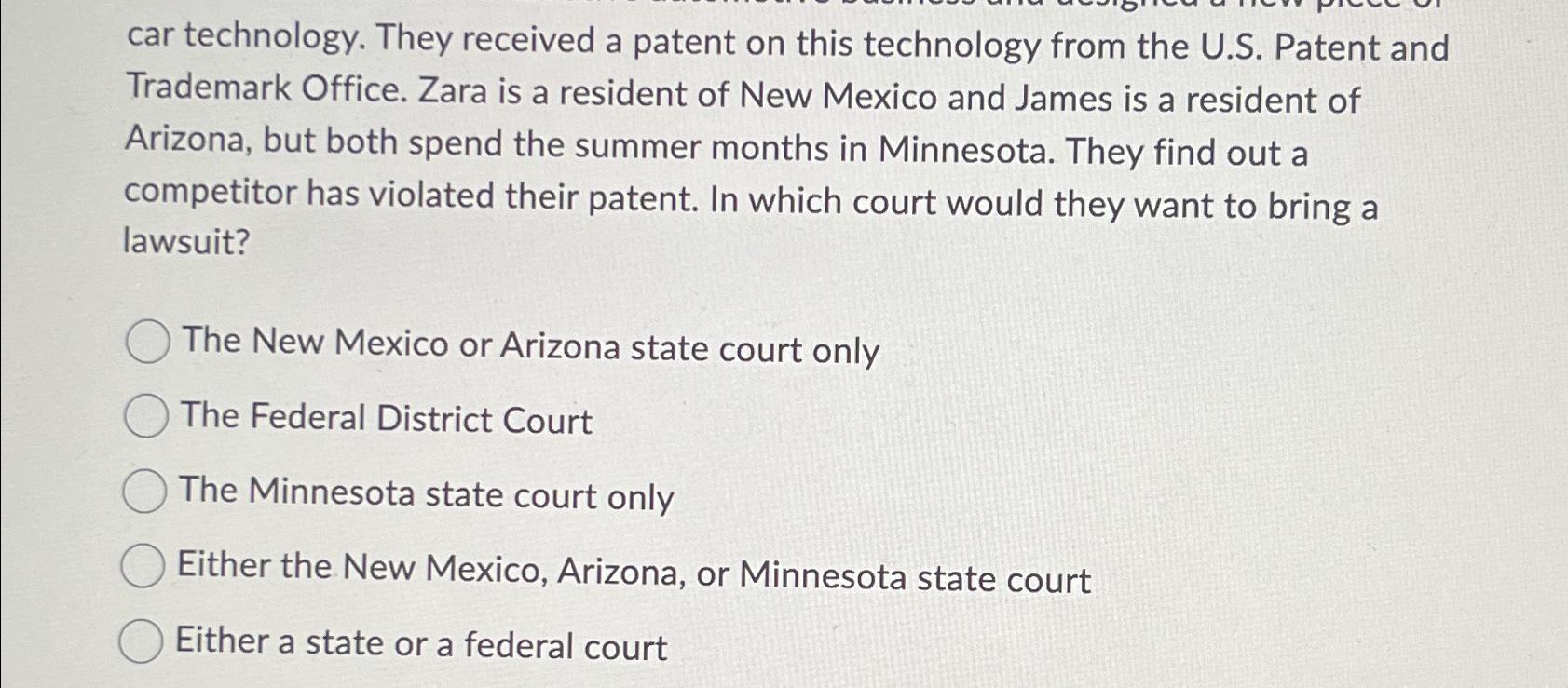 Solved car technology. They received a patent on this | Chegg.com