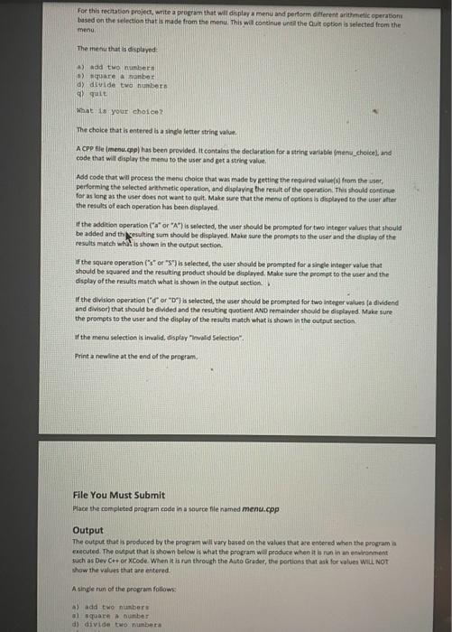 Solved For this recitation project, write a program that | Chegg.com