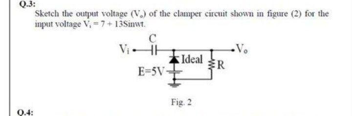 Solved Q.3: Sketch the output voltage (V.) of the clamper | Chegg.com