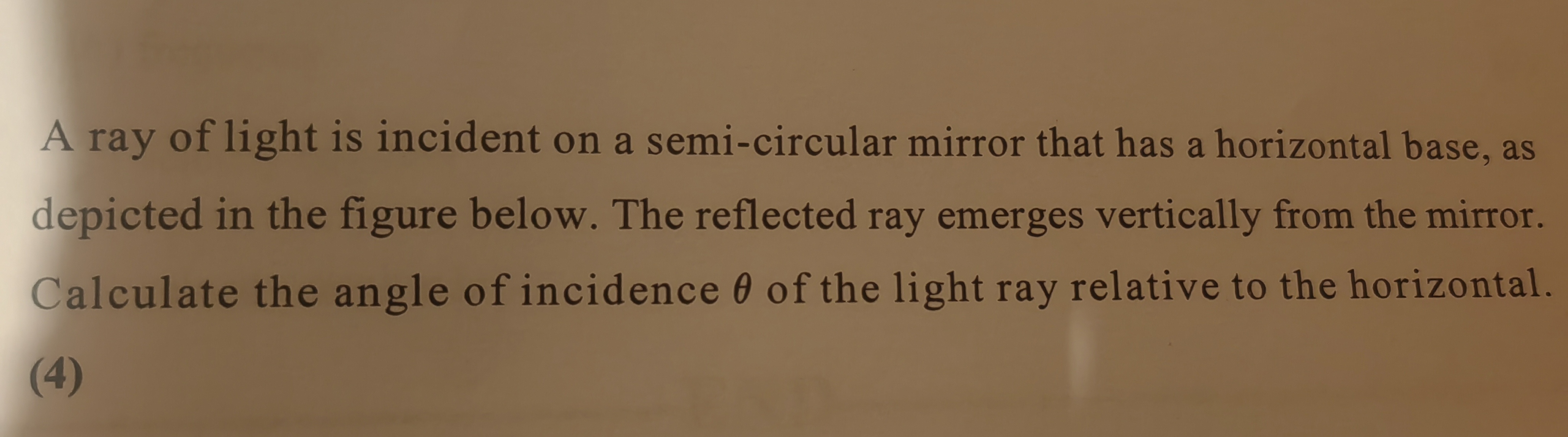 Solved A ray of light is incident on a semi-circular mirror | Chegg.com