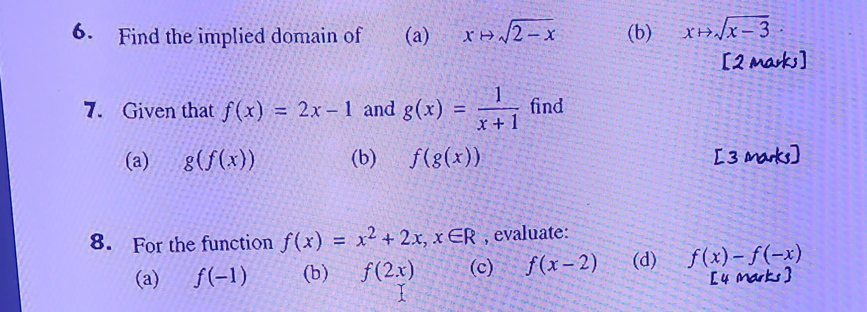 Solved 6. Find the implied domain of (a) x↦2−x (b) x↦x−3 [2 | Chegg.com