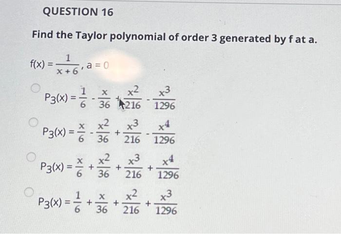 Solved Find the Taylor polynomial of order 3 generated by f | Chegg.com