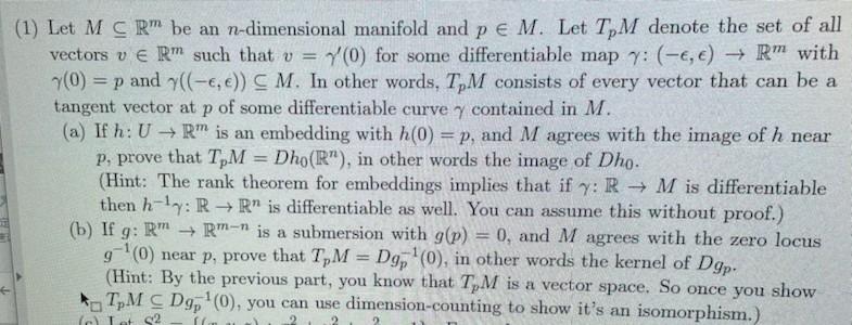 Solved can a (1) Let M CR" be an n-dimensional manifold and | Chegg.com