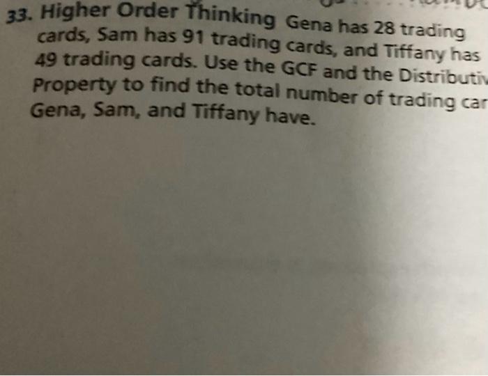 Solved 33. Higher Order Thinking Gena has 28 trading cards, | Chegg.com