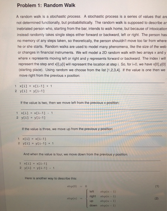 Solved Problem 1 Random Walk A Random Walk Is A Stochastic