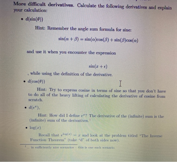 Solved More difficult derivatives. Calculate the following | Chegg.com