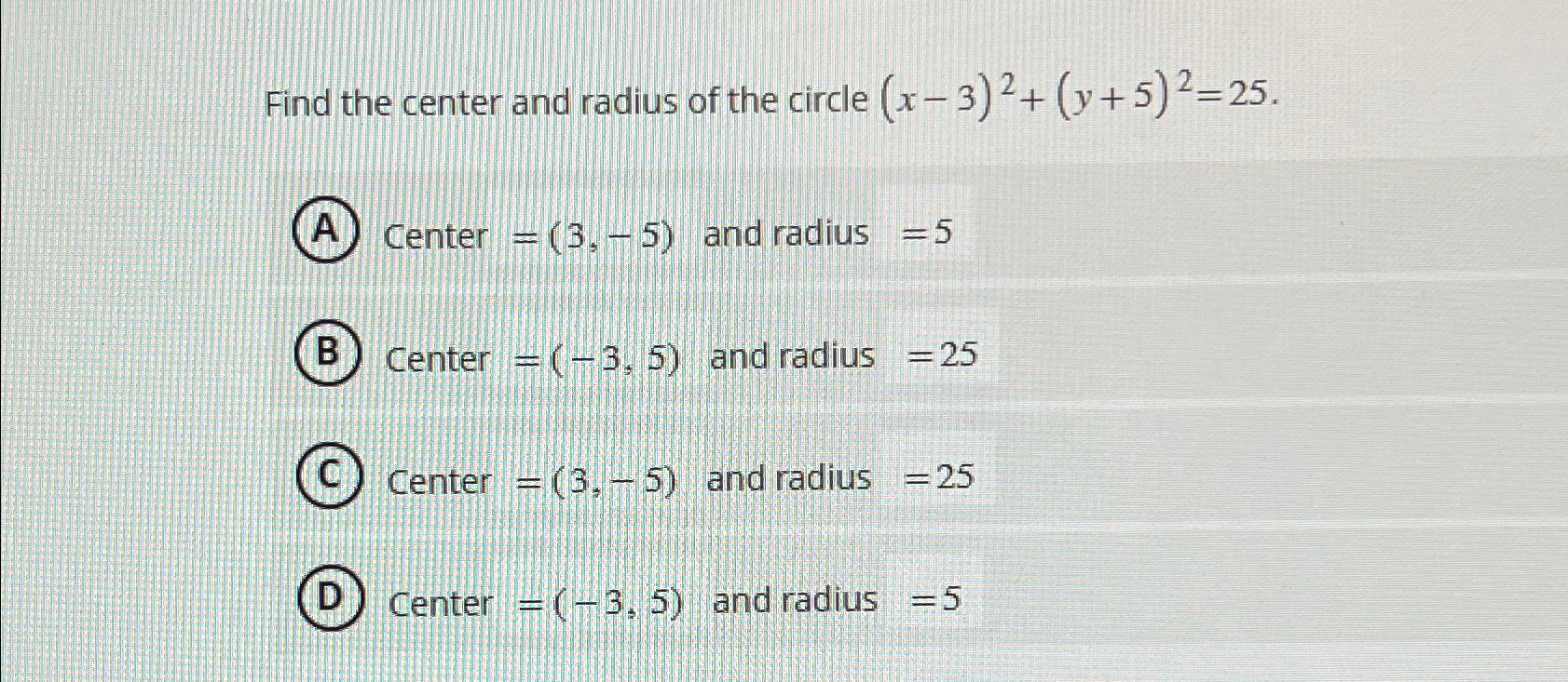 Solved Find the center and radius of the circle | Chegg.com