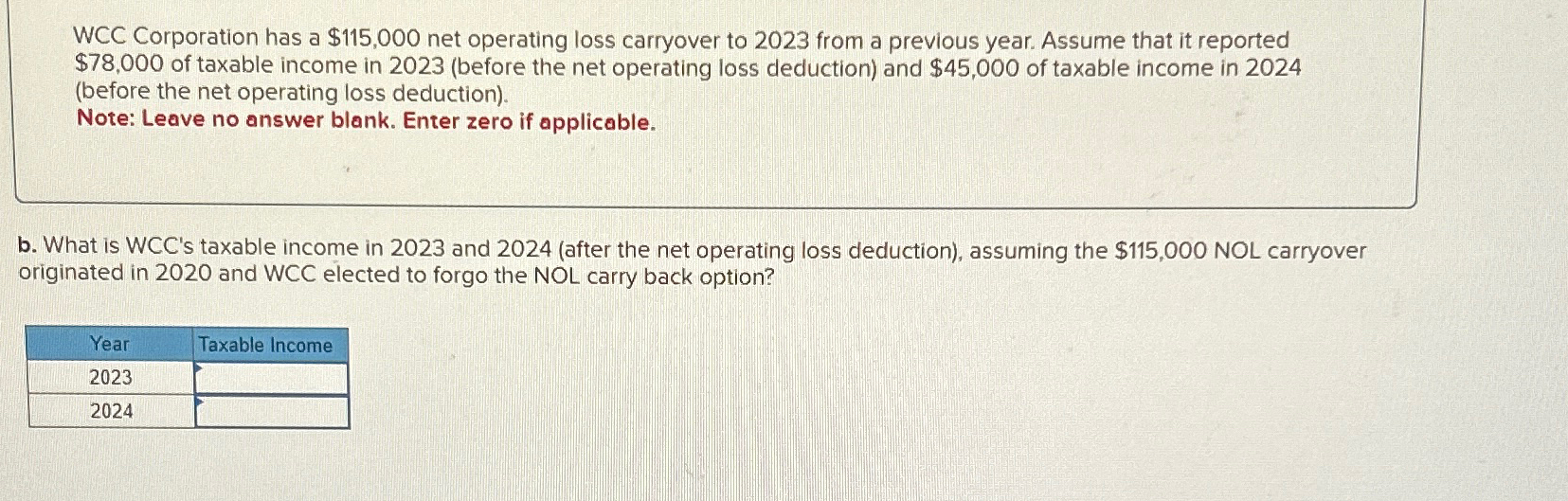 Solved WCC Corporation has a $115,000 ﻿net operating loss | Chegg.com