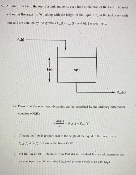 Solved 5. A liquid flows into the top of a tank and exits | Chegg.com
