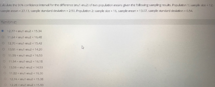 Solved Calculate the 90% confidence interval for the | Chegg.com