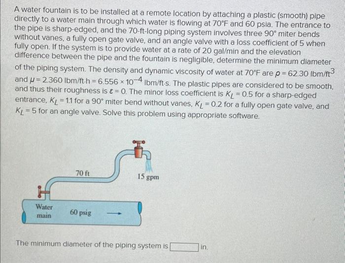 Solved A water fountain is to be installed at a remote | Chegg.com