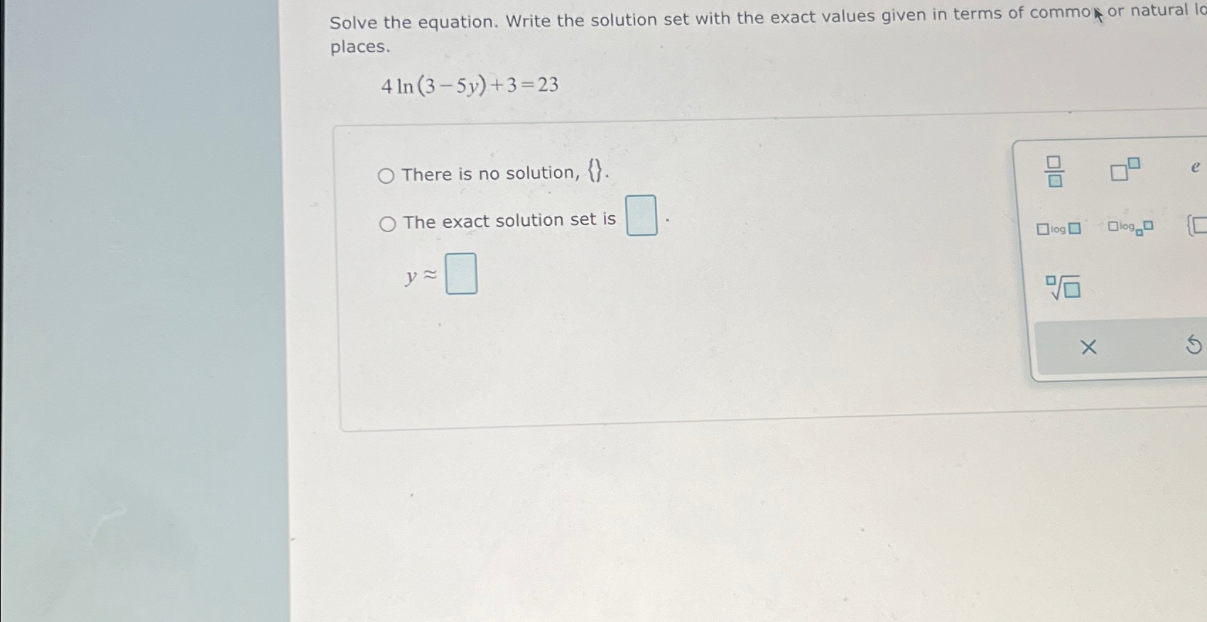 Solved Solve the equation. Write the solution set with the | Chegg.com