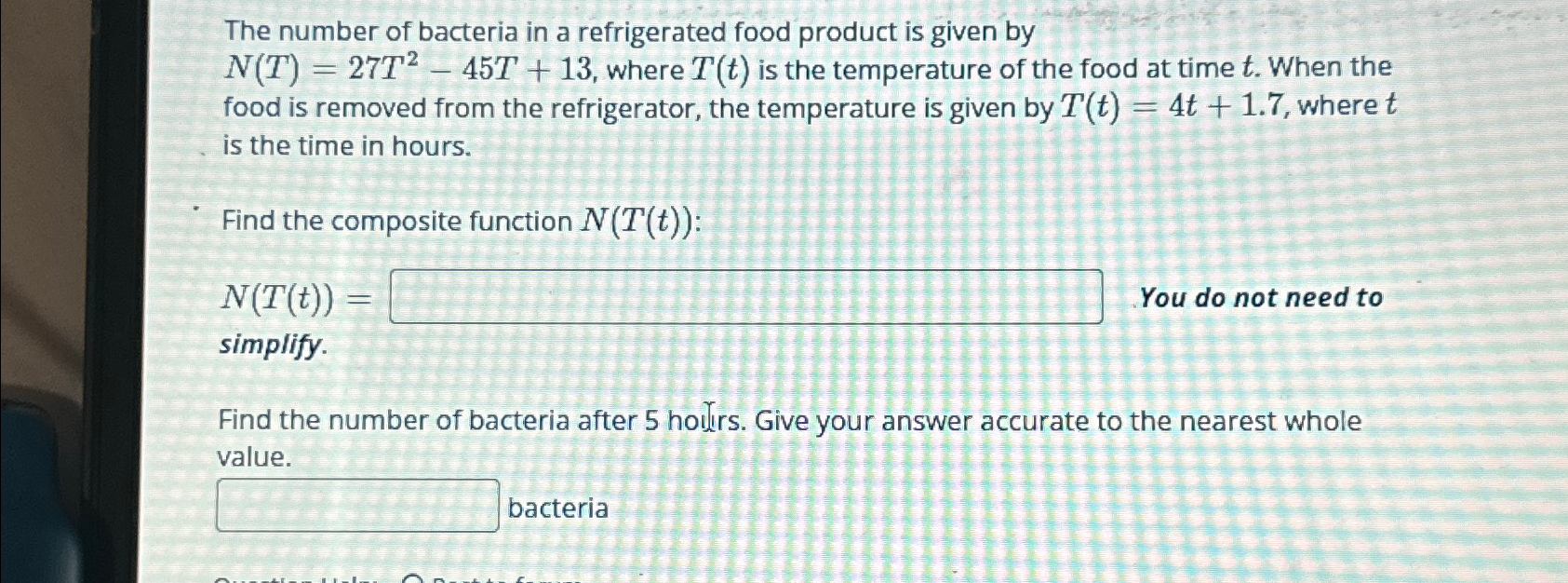 Solved The number of bacteria in a refrigerated food product | Chegg.com