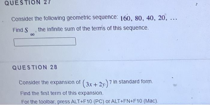 Solved QUESTION 27 > Consider the following geometric | Chegg.com