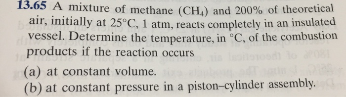 Solved 13.65 A mixture of methane (CH2) and 200% of | Chegg.com