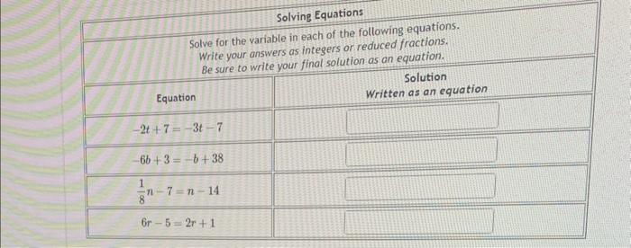 Solved Solving Equations Solve for the variable in each of | Chegg.com
