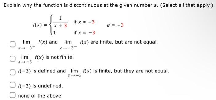 Solved Explain why the function is discontinuous at the | Chegg.com