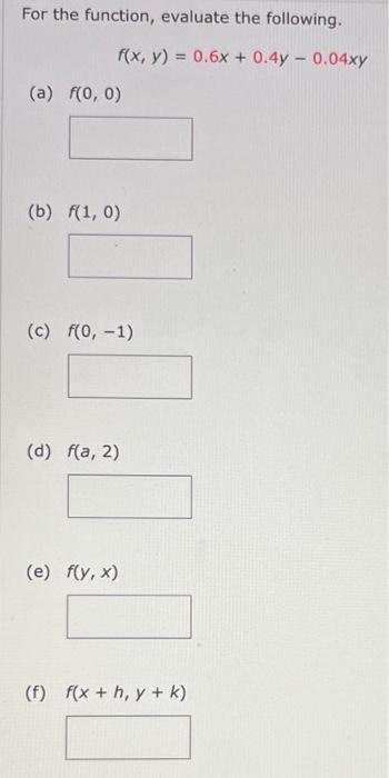 Solved For the function, evaluate the following. | Chegg.com