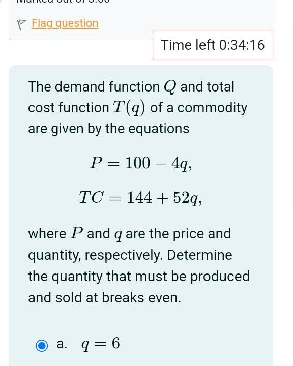 Solved The demand function Q and total cost function T(q) of | Chegg.com