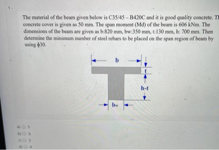 Solved 1. The material of the beam given below is C35/45 - | Chegg.com