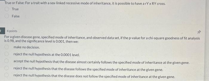 Solved True Or False For A Trait With A Sex Linked 