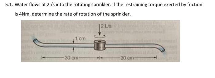 5.1. Water flows at 2l/s into the rotating sprinkler. | Chegg.com